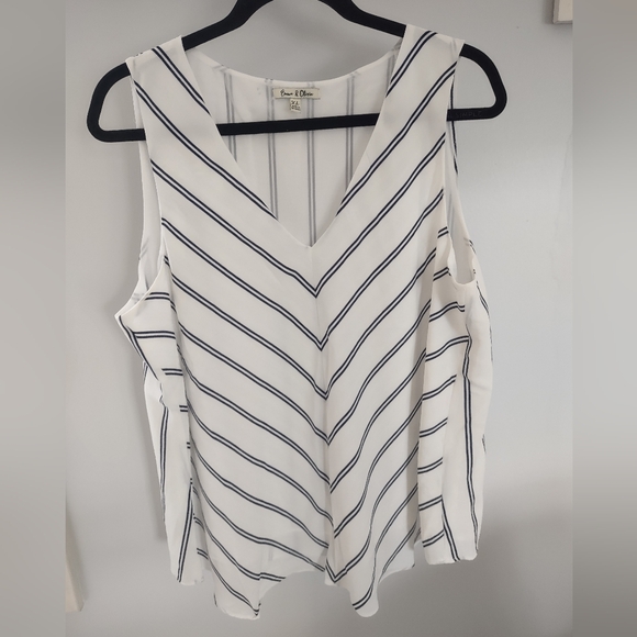 Emma & Olivia | Tops | Emma Olivia Blouse Xl White With Navy Stripes ...